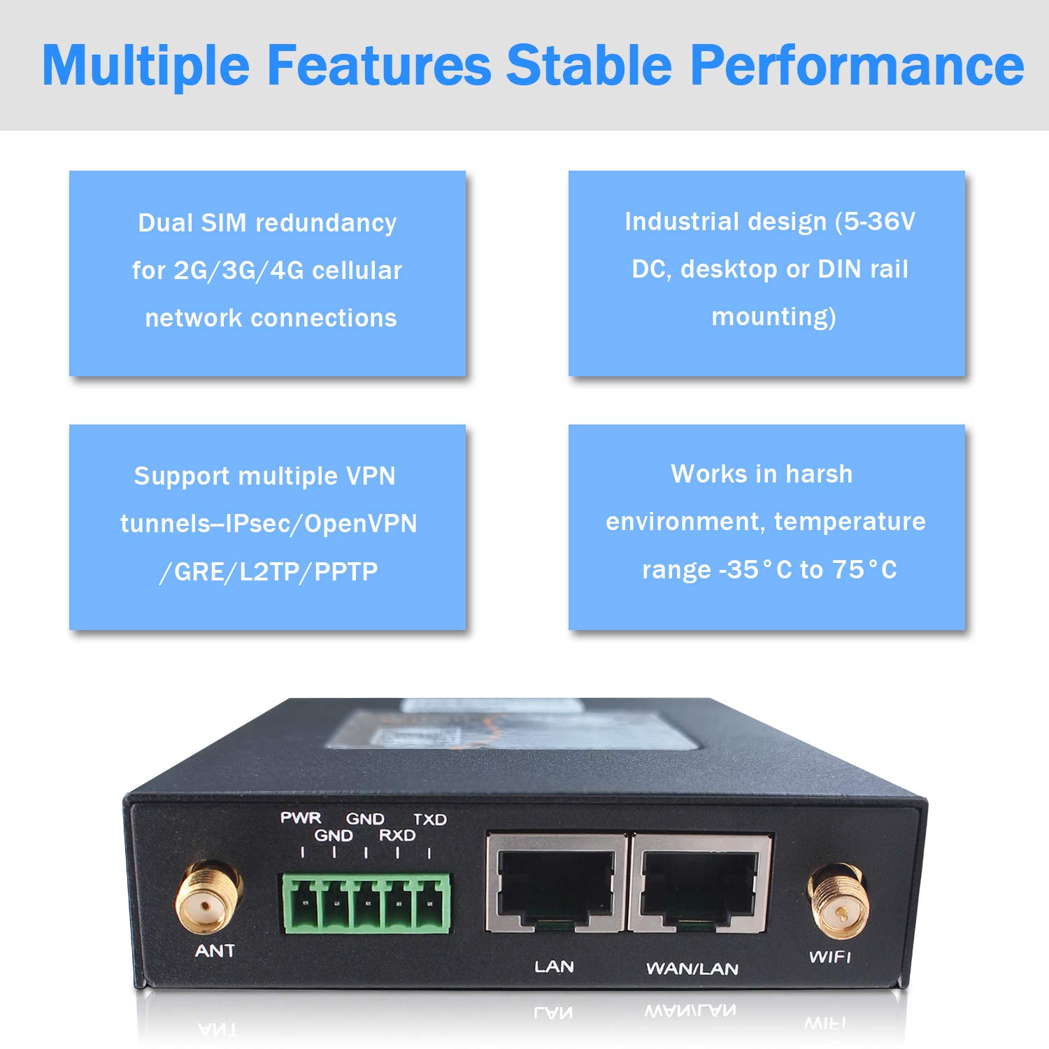 4G VPN Router, Industrial 4G LTE WiFi Router 3G/4G Yeacomm YF325 Wireless Modem Router Unlocked with Dual Sim Card Slot, External Antenna Cellular Modem in North/South America, NOT for Verizon