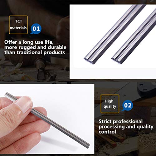 3-1/4 inch Carbide (TCT) Hand Planer Blades for Woodworking,Portable Double-Edged Reversible Power Planer Knives for Bosch DeWalt Black & Decker Makita Ryobi Wen Craftsman Porter Cable