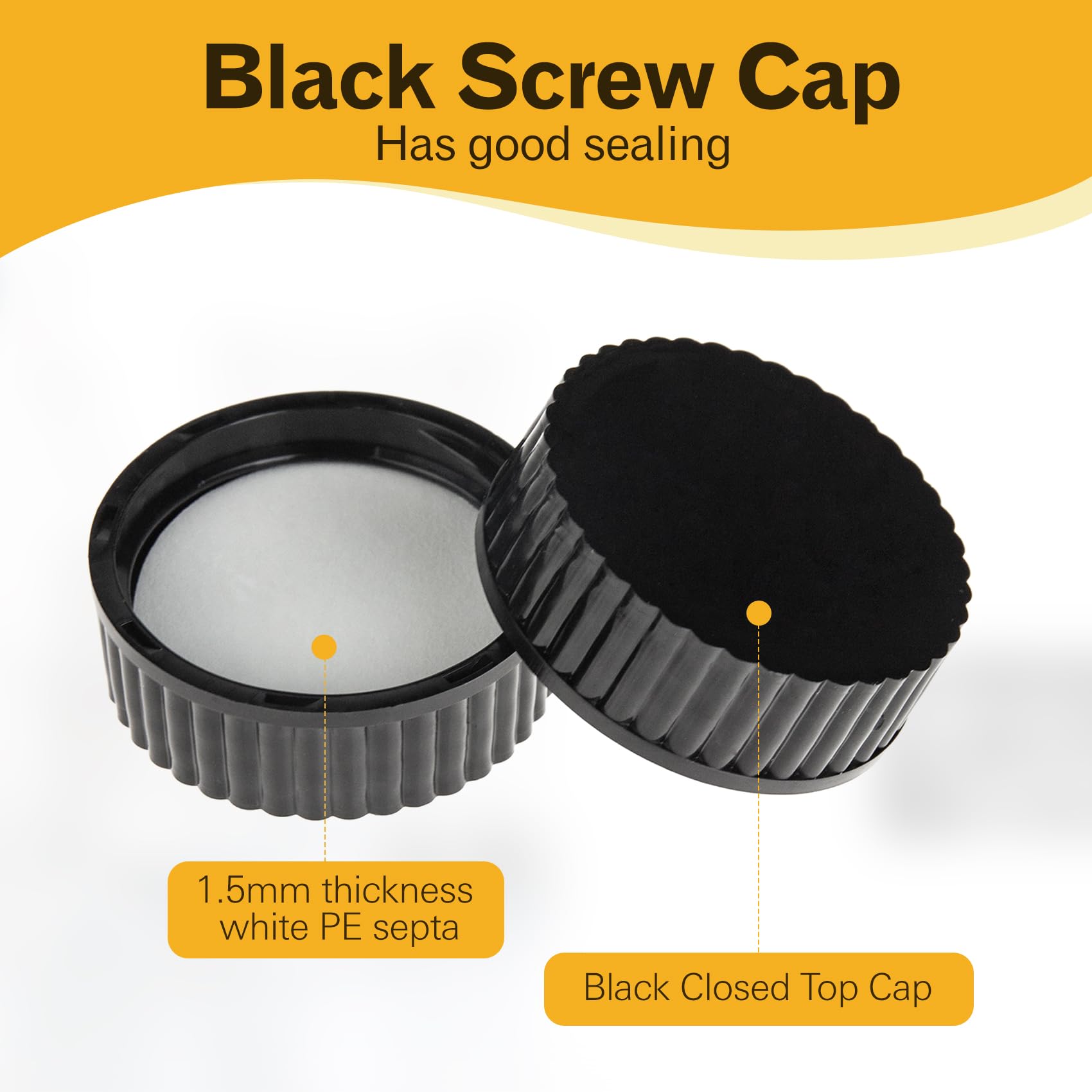 ALWSCI 250 ml 8 oz Amber Glass Wide Mouth Packer Bottle 45-400 Black Ribbed Cap, Diameter 64 mm x 119 mm, Pack of 24