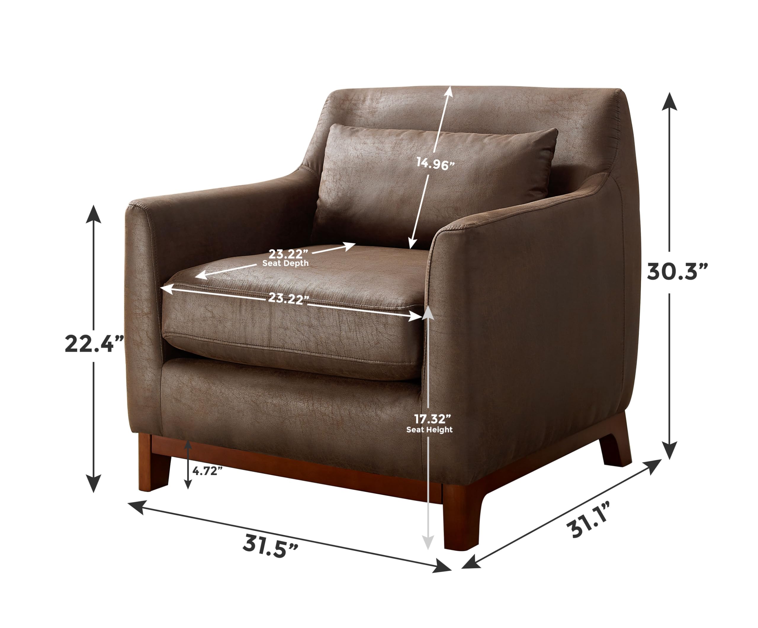VANOMi Extra Deep Accent Chair, Faux Leather Upholstered Comfy Reading Armchair for Living Room, Bedroom Single Seat Sofa Chair with Wood Base, Leather, Dark Brown