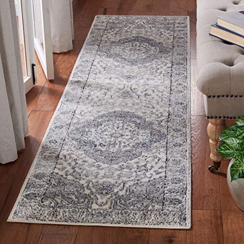 Safavieh Oregon Collection 3' x 5' Ivory/Grey ORE867A Oriental Distressed Non-Shedding Area Rug