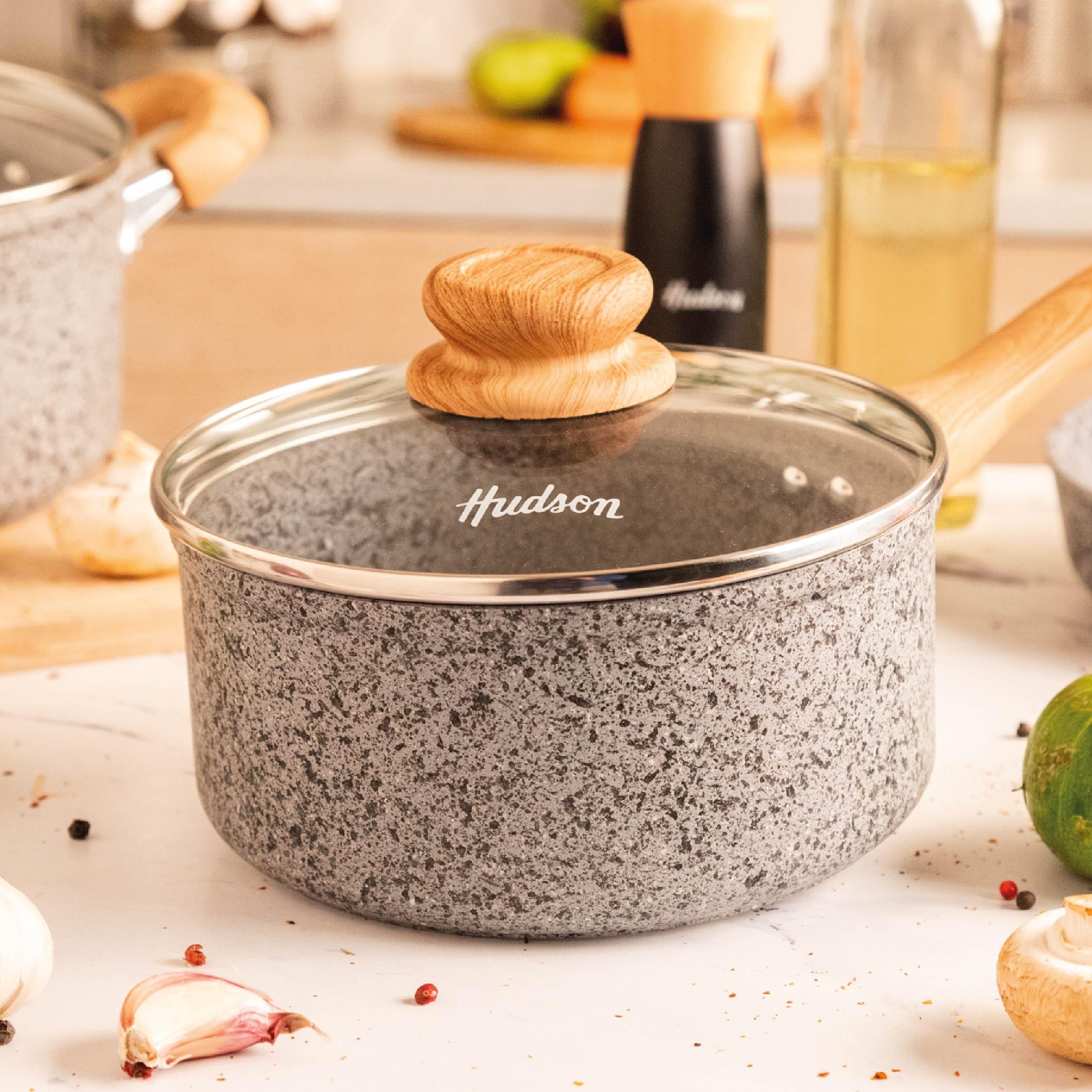 HUDSON Forged Nonstick Milk Pot Cookware, Pots and Pans, 1.8 QT, Dishwasher Safe, Granite