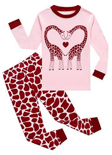 Family Feeling Baby Girls Giraffe Pajamas Cotton Long sleeve Love Pink Infant Kid 18-24 Monthes