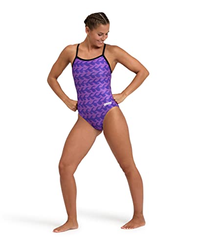 Arena Women's Standard Performance Ride The Wave Swimsuit, Black-Team Purple