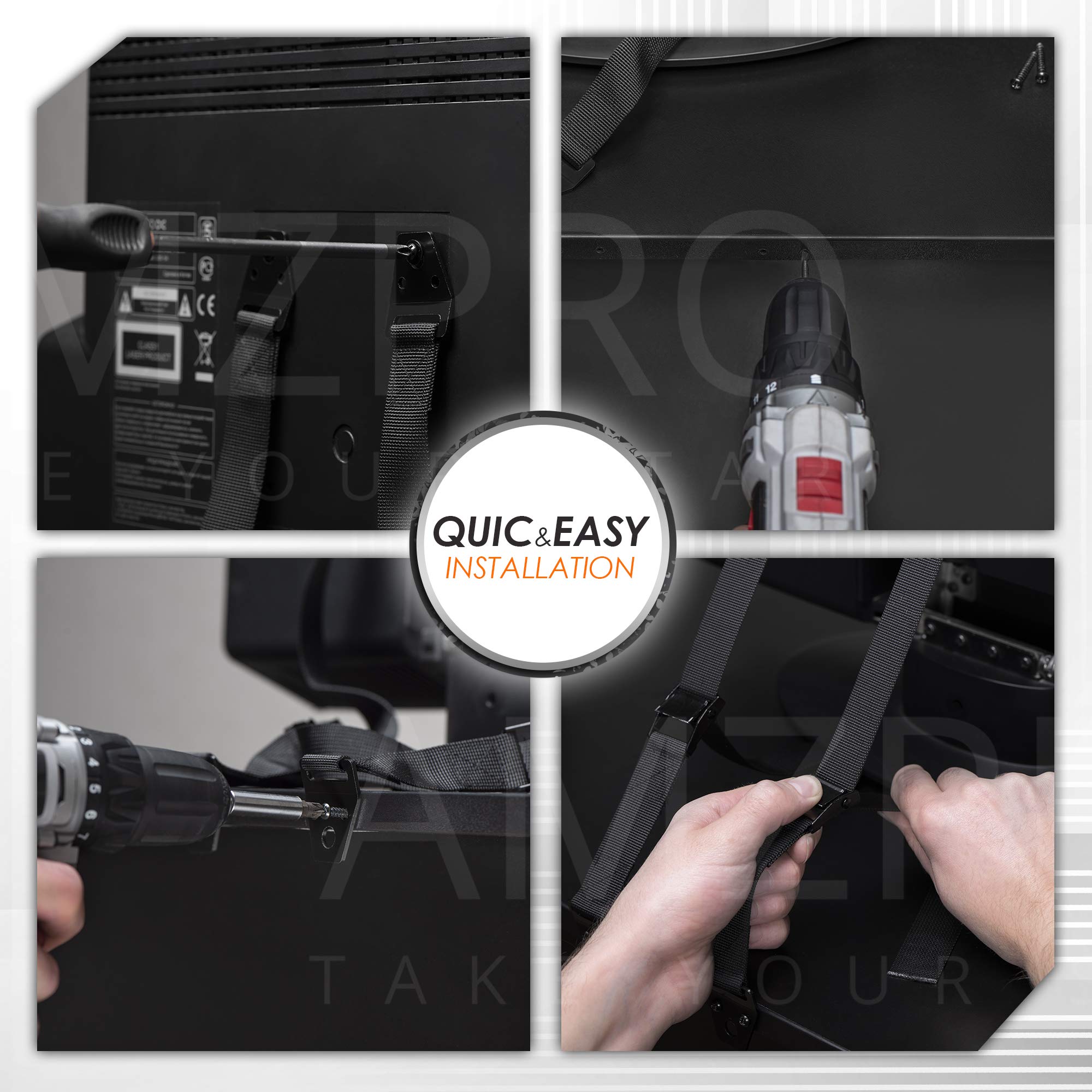 Safety Straps - Anti-Tip Strap - Baby TV Strap - TV Anchor Straps - Secure Strap - TV Earthquake Strap - TV 4 Straps - TV Tether Strap - TV Tip Strap
