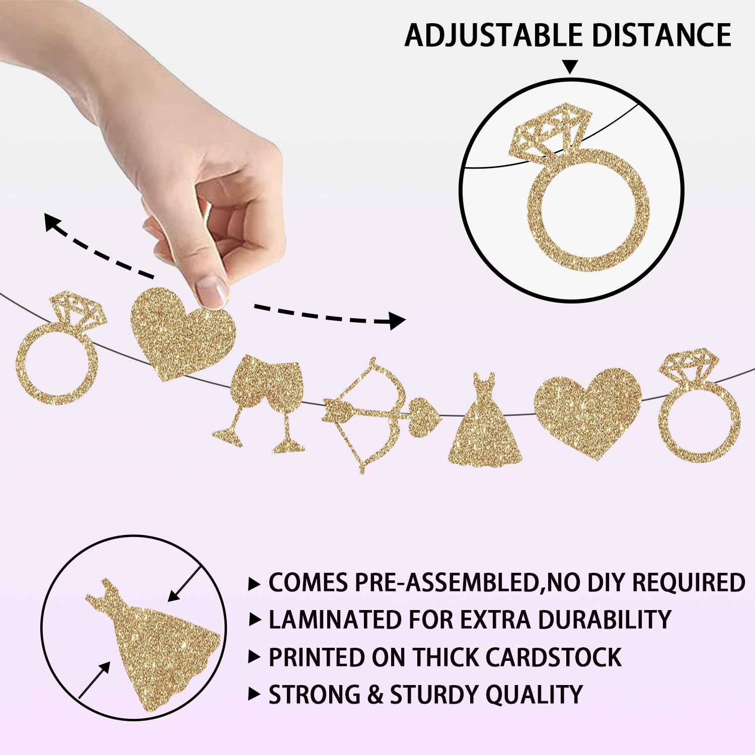NO-DIY Love Laughter & Happily Ever After Banner, Gold Glitter Wedding Shower Decorations includes Bridal Shower Banner and Bridal Shower Decorations Garland for Bridal Wedding Decorations