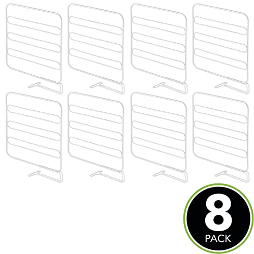 mDesign Versatile Metal Wire Closet Shelf Divider and Separator for Storage and Organization in Bedroom, Bathroom, Kitchen and Office Shelves - Easy Install, 8 Pack - White