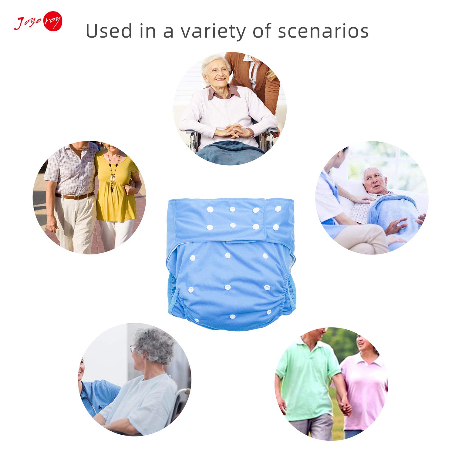 Joyo roy Reusable Diapers for Adults, 3 Adjustable Size Diaper, Waterproof, High Moisture Absorption, Resuable for Men Urinary Incontinence Products for Women