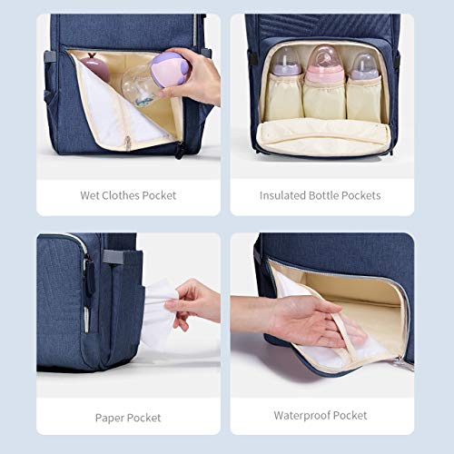 SUNVENO Baby Diaper Backpack Large Capacity Travel Nappy Bag for Mom Dad, Blue