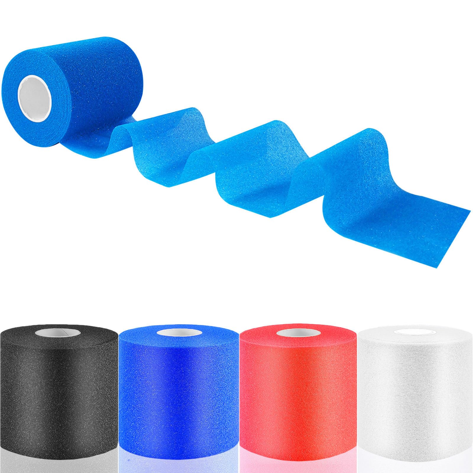 4 Pieces Foam Underwrap Tape Bandage Wrap Sports Pre-wrap Athletic Tape for Elbow Ankles Wrists Hands and Knees (Black&Red&White&Blue)