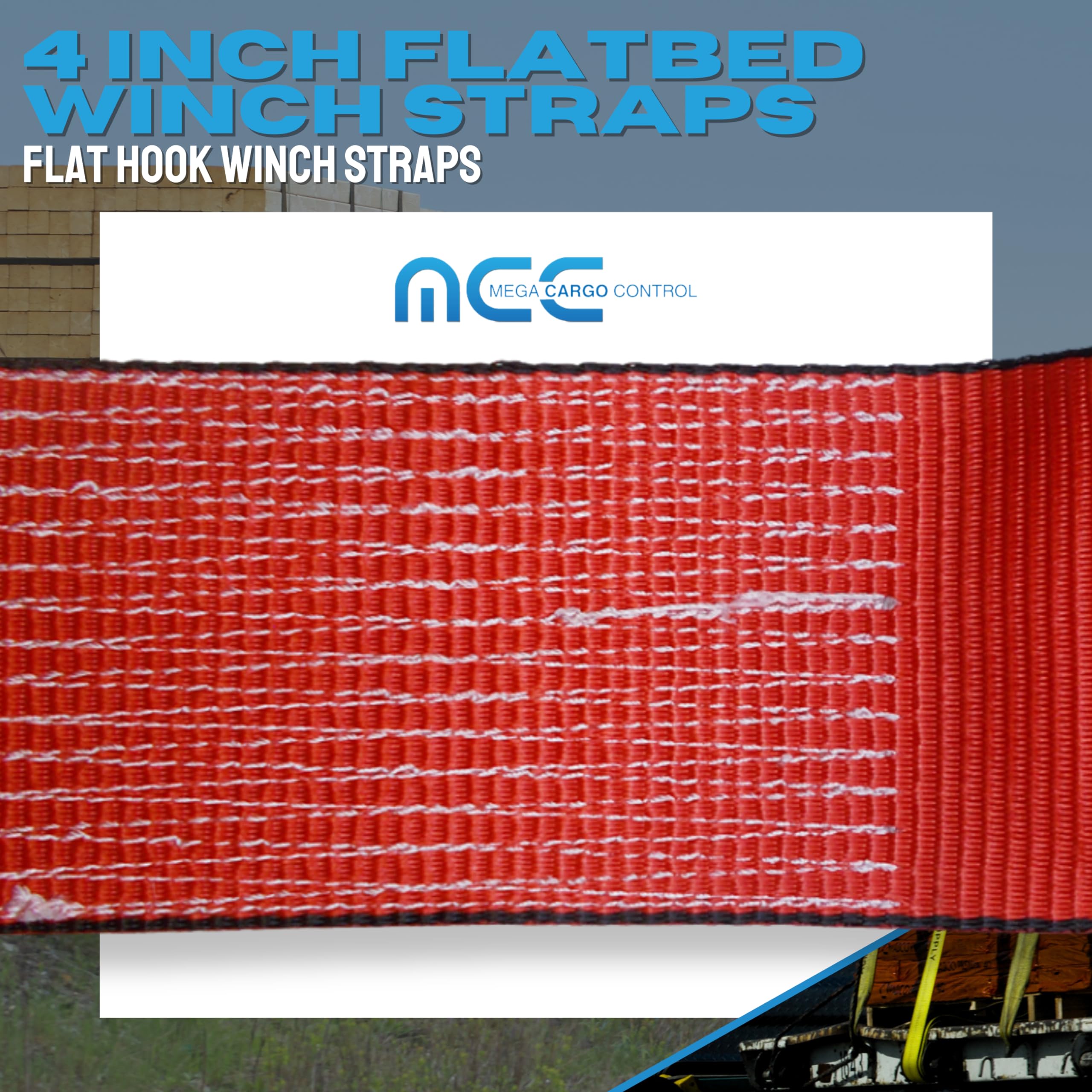 4" x 30' Heavy Duty Winch Straps w/Flat Hook - Pack of 10 | Red Tie Downs for Flat Bed, Truck, Farm, Utility Trailers (5400 LBS WLL)