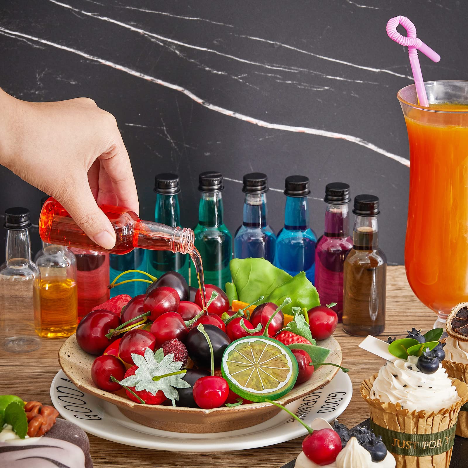 30 Pcs Mini Liquor Bottles Plastic Empty Spirit Bottle with Black Screw Cap Mini Wine Bottles Hot Sauce Bottles Shot Bottles with Caps Liquid Funnel Easy Pouring Party, 1.7 oz