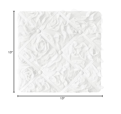 Sweet Jojo Designs White Floral Rose Fabric Memory Memo Photo Bulletin Board - Solid Flower Luxurious Elegant Princess Vintage Boho Shabby Chic Luxury Glam High End Roses