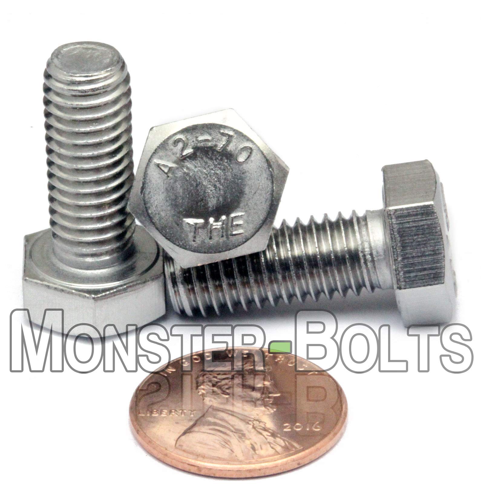 M8-1.25 x 20mm - Qty 10 - Stainless Steel Hex Head Cap Screws (Tap Bolts), Coarse Thread DIN 933 A2 18-8 - MonsterBolts (M8 x 20mm (FT), 10)