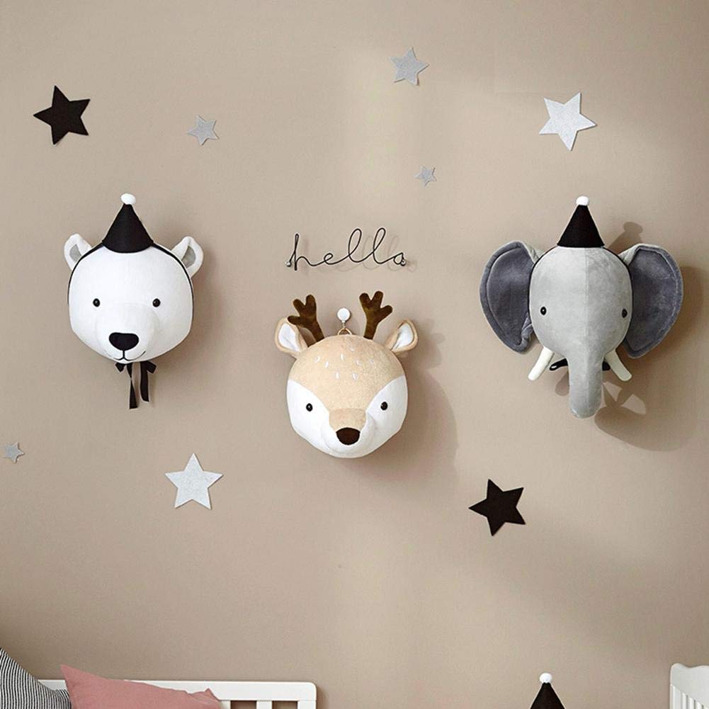 zmr Elephant Nursery Decor Child's Bedroom Stuffed Animal Head Wall Decor Baby Nursery Children's Room Wall Decoration Creative Jewelry