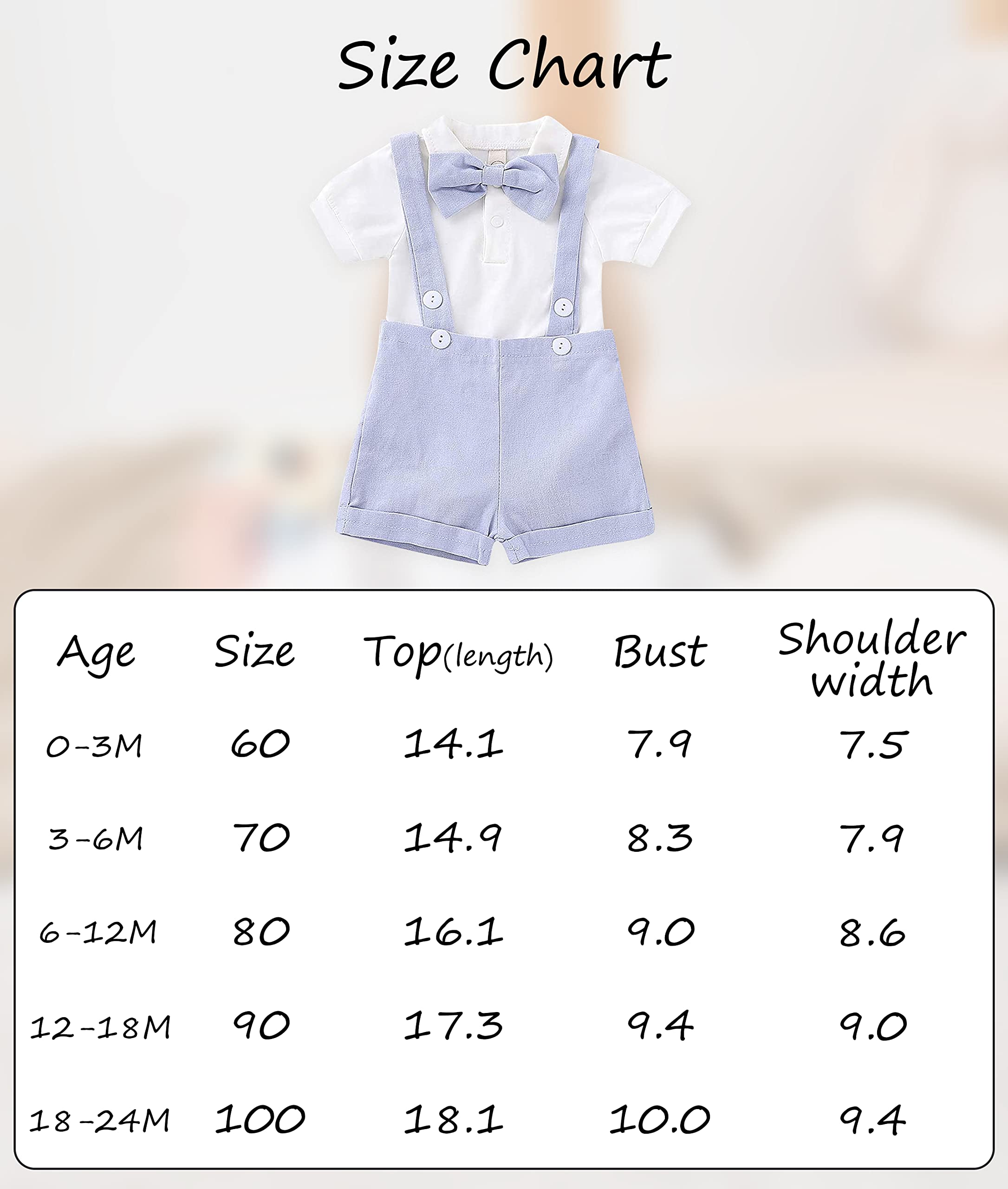 bilison Baby Boy Clothes Gentleman Bowtie Romper and Overalls Suspenders Pants Wedding Tuxedo Outfits(blue,0-6m)