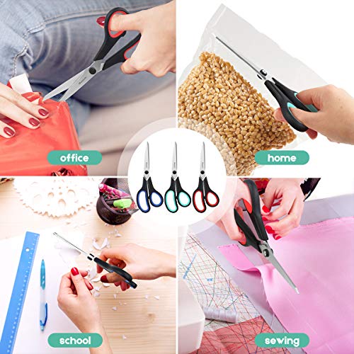 Scissors All Purpose, iBayam 8" Heavy Duty Scissors Bulk 3-Pack, 2.5mm Thickness Ultra Sharp Blade Shears with Comfort-Grip Handles for Office Home School Sewing Fabric Craft Supplies, Right/Left Hand