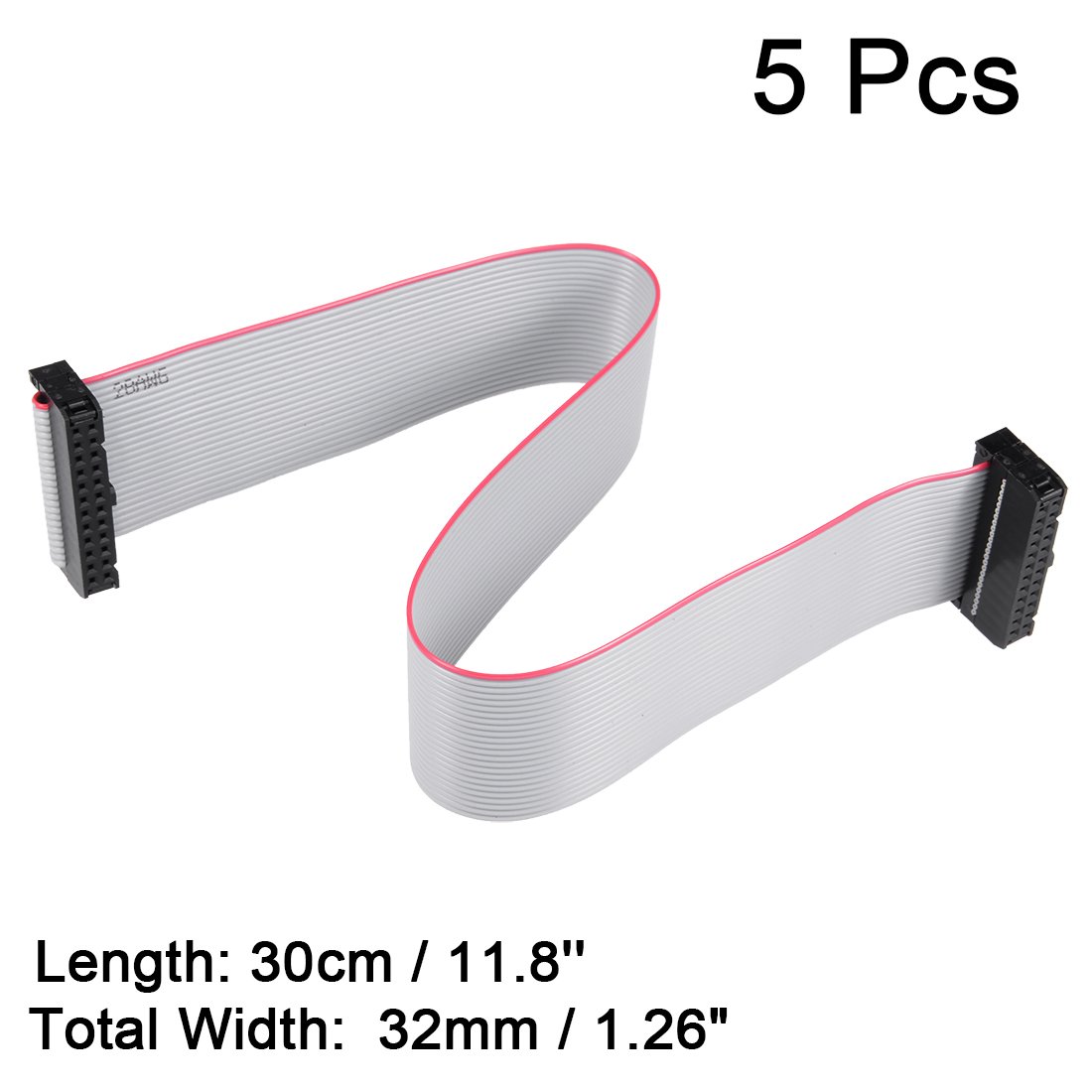 uxcell IDC 24 Pins Connector Flat Ribbon Cable Female Connector Length 30cm 2.54mm Pitch,5pcs