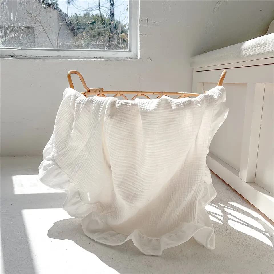 COCOAbi Baby Blanket in Baby's Breath White | 100% Cotton Muslin | Naturally Soft for Babies | Boho Colors & Pattern | Gentle Muslin Blanket | Eco-Friendly Material | Beautiful Baby Gift | 47β x 47β