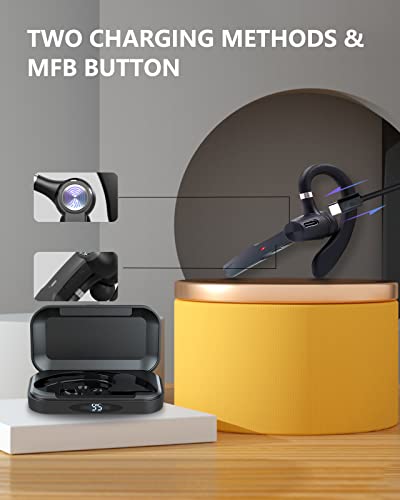 AODE Bluetooth Headset , Earpiece with ENC MIC ,Trucker wireless headset Charging Case 55Hrs playtime 5.3 Hands-Free Caller Voice Announce for Driving/Business(Upgrade Version) Update-Black