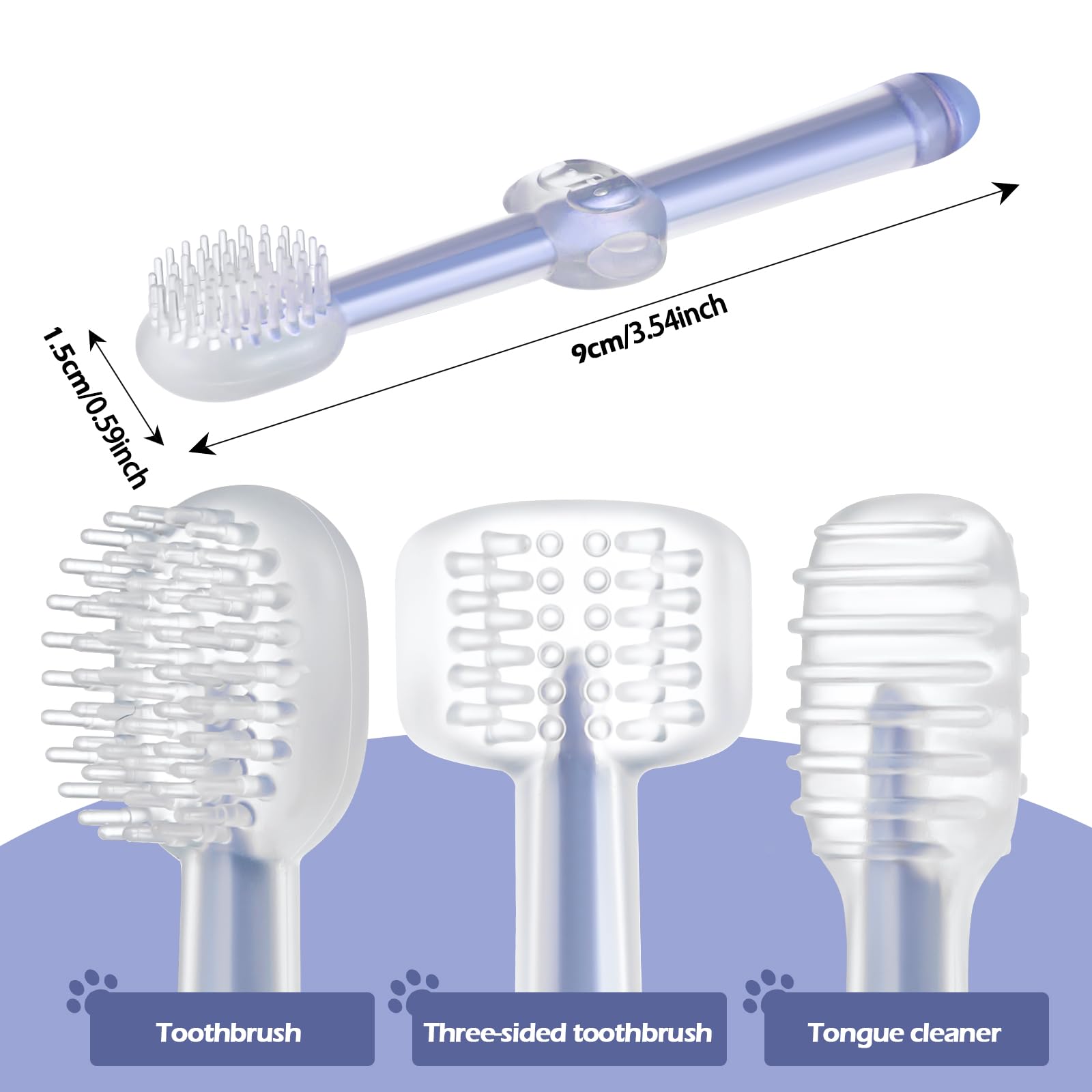 FOVRLZSE Pet Toothbrush Kit,360 Silicone Dog/Cat Toothbrush with Tongue Scrape(3pcs,Purple)