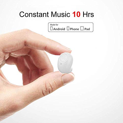 NVAHVA Single Bluetooth Earpiece10 Hrs Playtime,Wireless Headphone, Mini Bluetooth Headset Hands-Free Car Earphone,Cell Phone Bluetooth Earbud for iOS Android Smart Phones PC TV Audiobook (White)