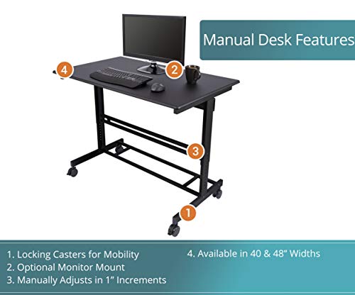 Stand Up Desk Store Rolling Adjustable Height Standing Desk Computer Workstation (Black, 48" Wide)