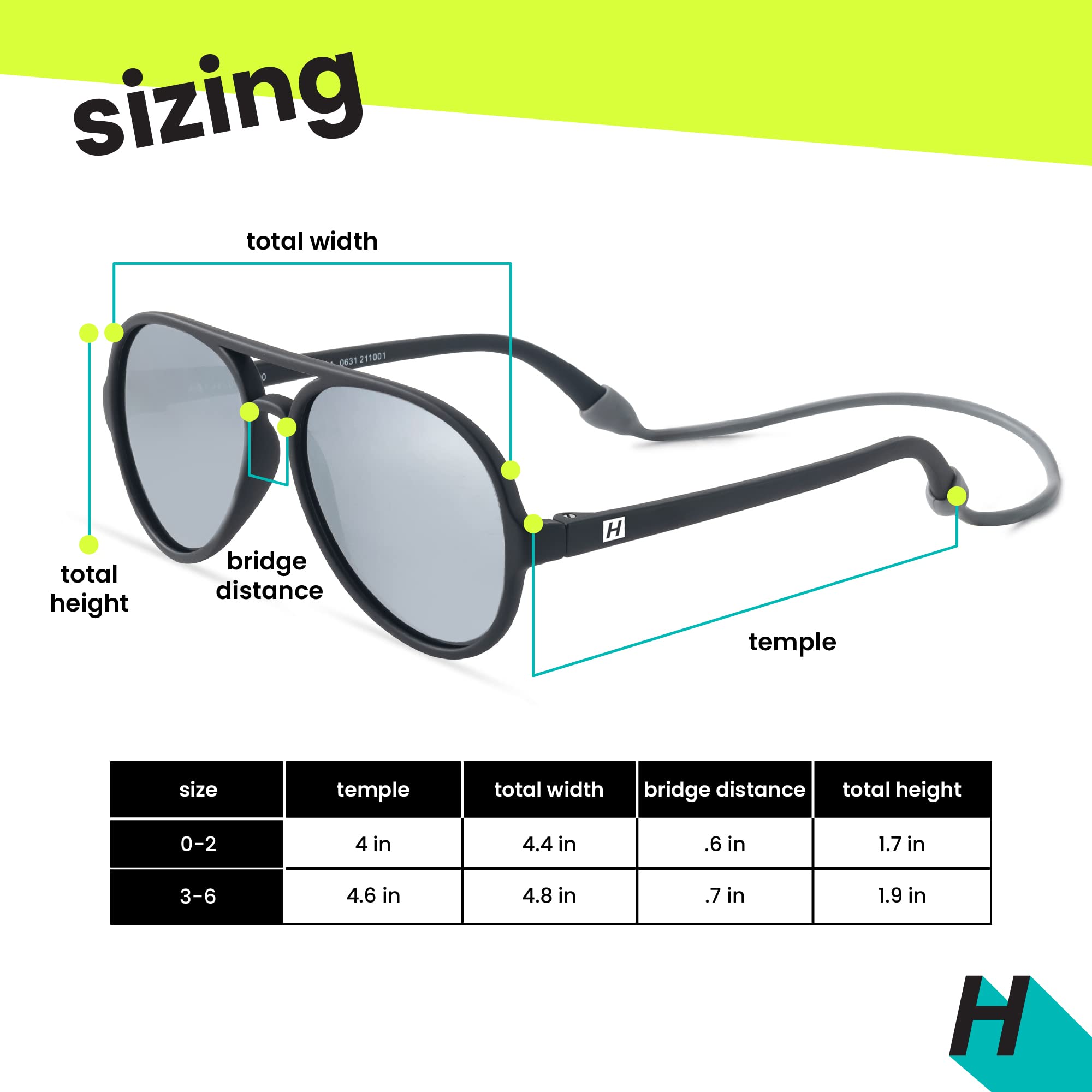 Hipsterkid Aviator Sunglasses Kids Toddler Polarized Sunglasses Shatter-Resistant Lenses Stay-On Strap 100% UV Protection Christmas Gift (Black, 0-2 Years)