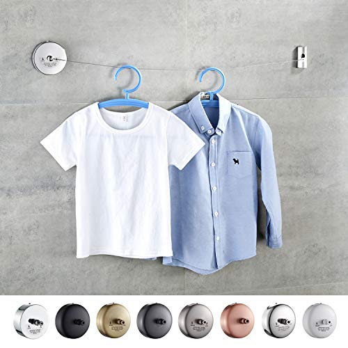 JOOM Retractable Clothesline Stainless Steel Heavy Duty 9Feet(MAX) for Hanging Drying in Bathroom Laundry Hotels, Chrome Finish,Round Style (Round B, Black)