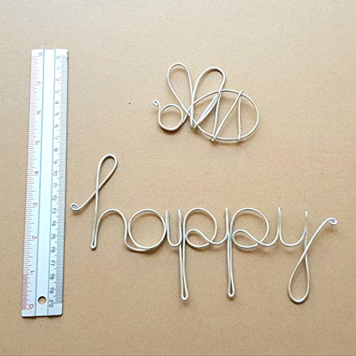 Camellia Bees Bee Happy Wire Wall Art - Bumble Bee Wall Decor - Wire Art - Wire Words - Bee Gift - Bedroom Inspo - Wire Sign (Silver)