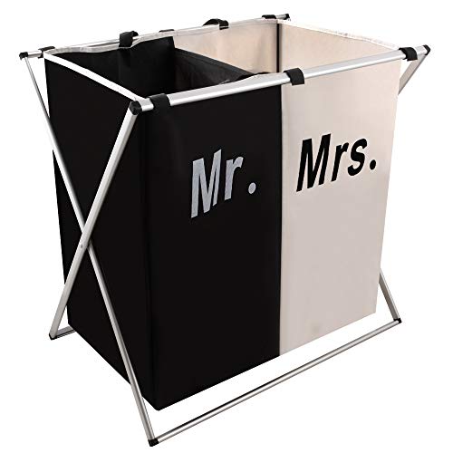 Nicesail 3/2 Sections Laundry Basket Printed Dark Light Color, Foldable Laundry Hamper/Sorter with Waterproof Oxford Bags and Aluminum Frame (M 2 sections)