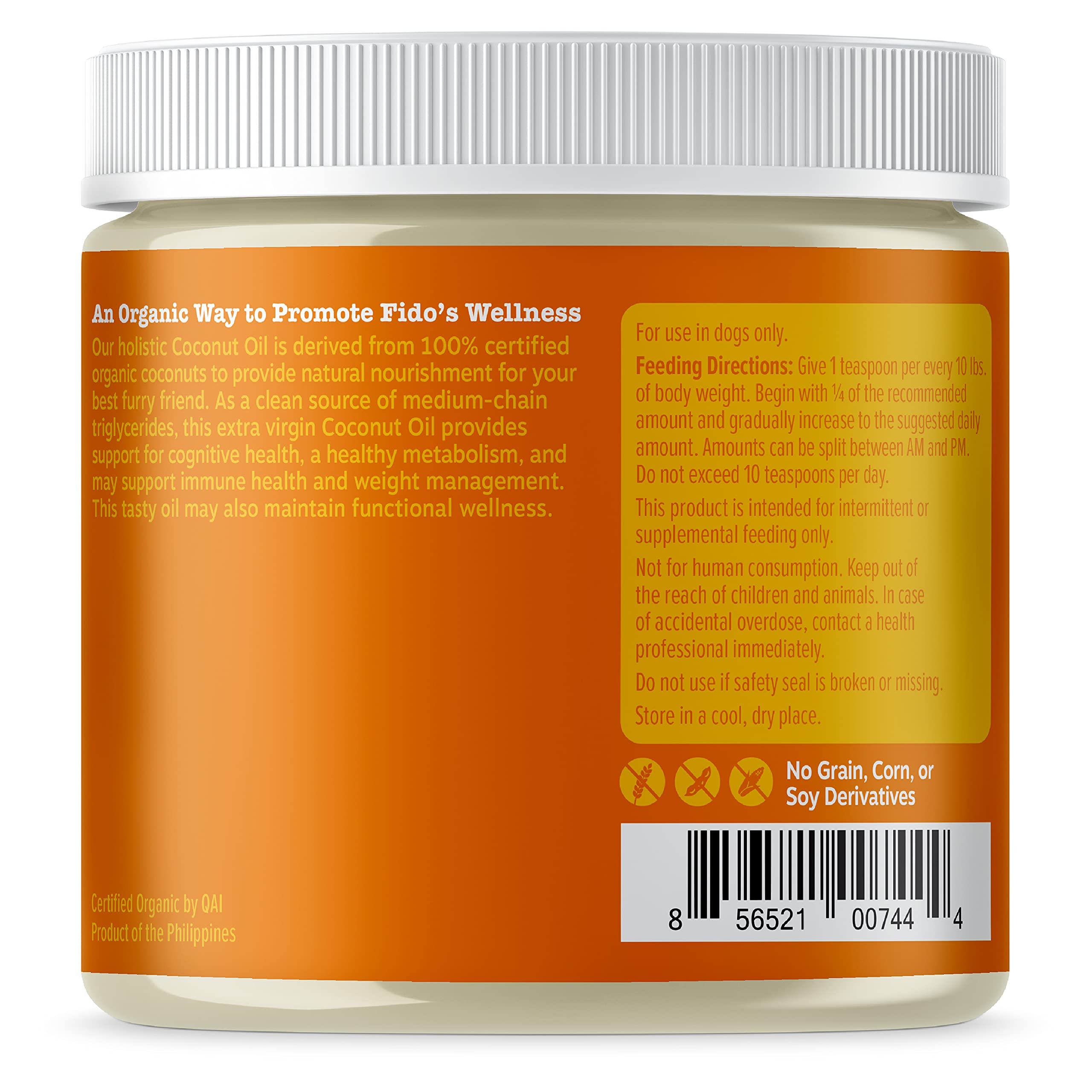 Coconut Oil for Dogs - Certified Organic & Virgin Superfood Supplement - Digestive & Immune Support - 16 OZ