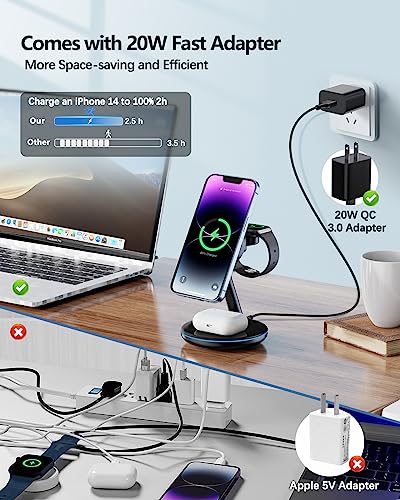 3 in 1 Charging Station for Apple Devices 18W Fast Mag-Safe Charger Stand Magnetic Wireless Charger Station for iPhone 15 14 13 12 Pro/Pro Max/Plus/Mini AirPods 2/3/Pro iWatch Ultra/8/7/SE/6/5/4/3/2