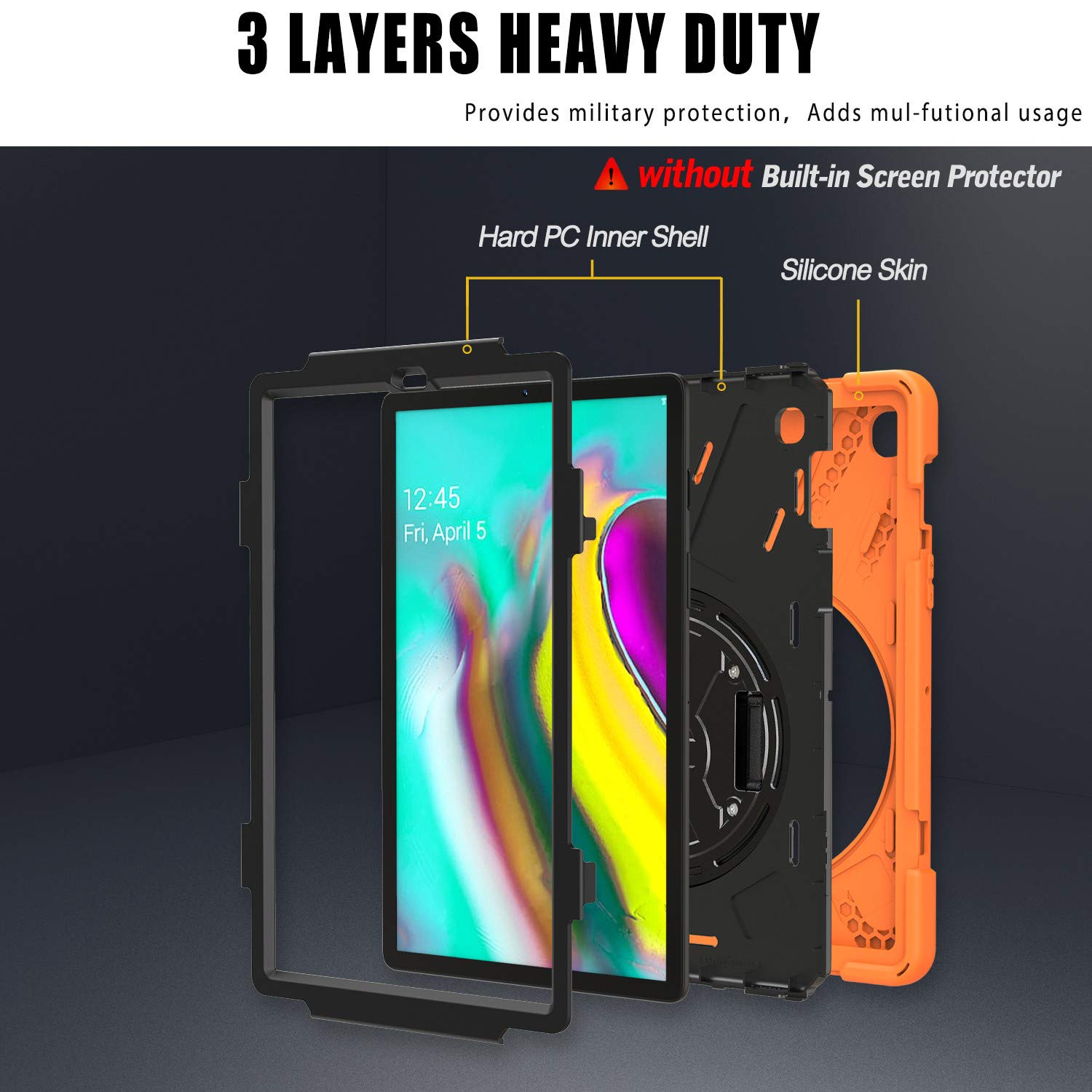 JZ 360 Degrees Kickstand Case Compatible with Samsung Galaxy Tab A 10.1 2016 with S Pen SM-P580 Stand Case Cover with Wrist Strap and Shoulder Strap - Purple