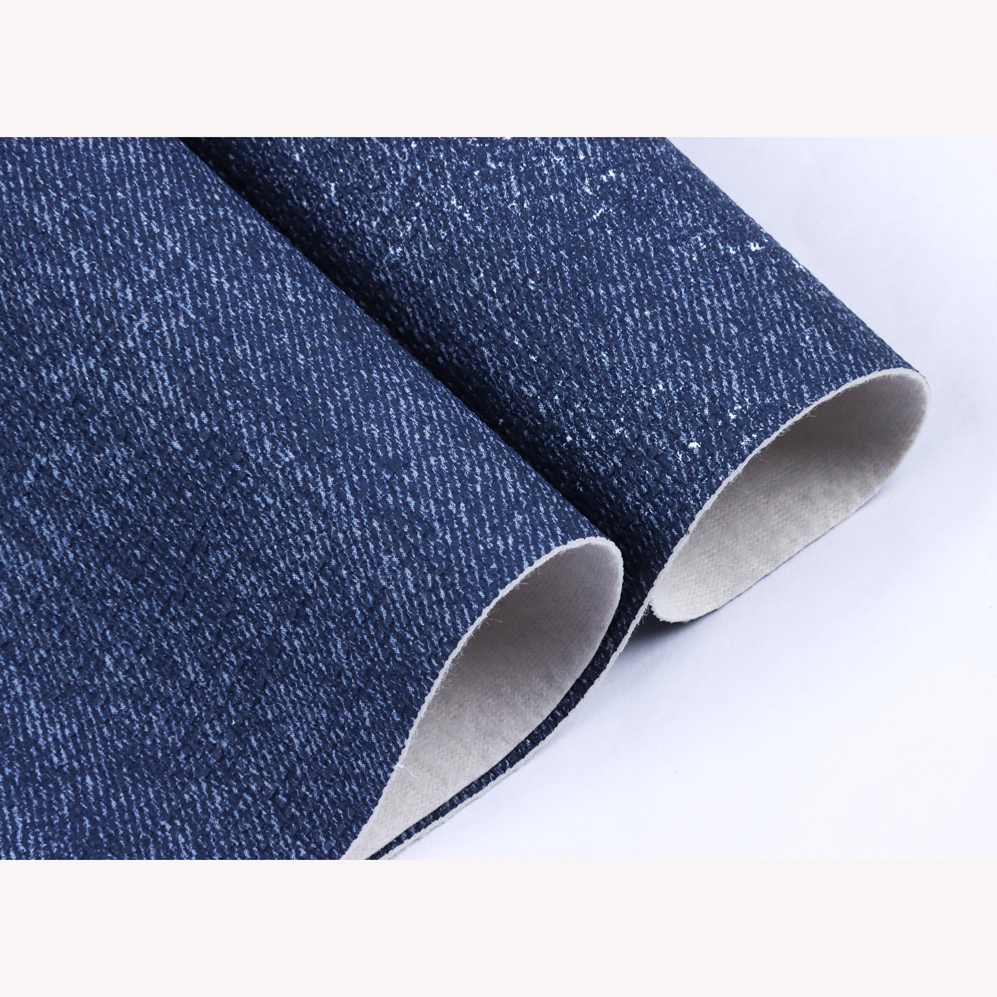 Caxilee Jeans Fabric Texture Faux Leahter Sheets Solid Leather Fabric Sheets 12" x 53β (30cm x 135cm) Inch Large Size for Pad Cellphone Case Leather Earrings Bows Wallets DIY Projects (Classic Blue)