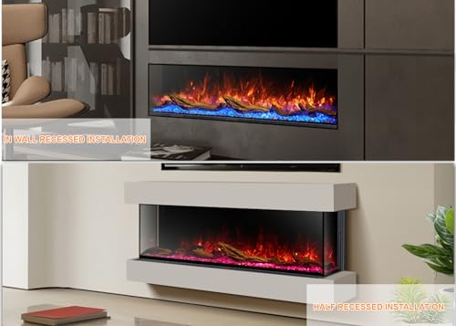 3-Sided Electric Fireplace Heater 80" Smart WiFi- Enabled Electric Fireplace Unit with 251 Color Flames Combinations, 3000/1500Watt Heater Wall Mount & Recessed Fireplace Inserts -Black