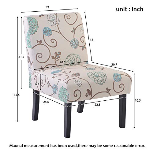 LZ LEISURE ZONE Urban Stylish Fabric Accent Dining Chairs Sofa Side Chairs Upholstered Armchair with Wood Legs Home Furniture (Floral)