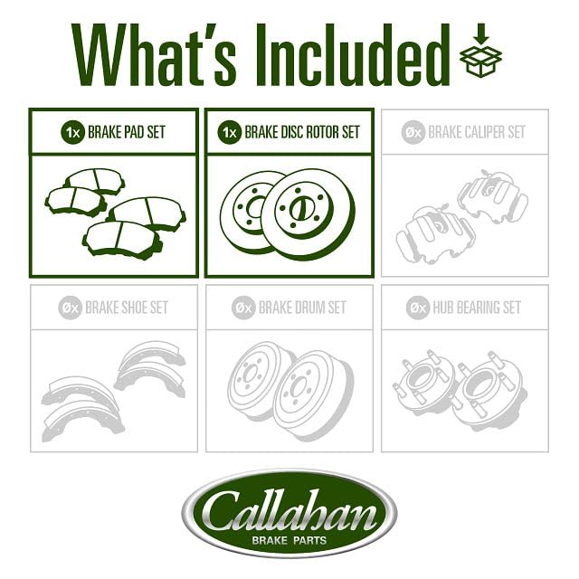 Callahan Front Drilled Slotted Brake Disc Rotors and Ceramic Brake Pads + Hardware Brake Kit For Mercedes-Benz C300 C350 E250 E350 E400 SLC300