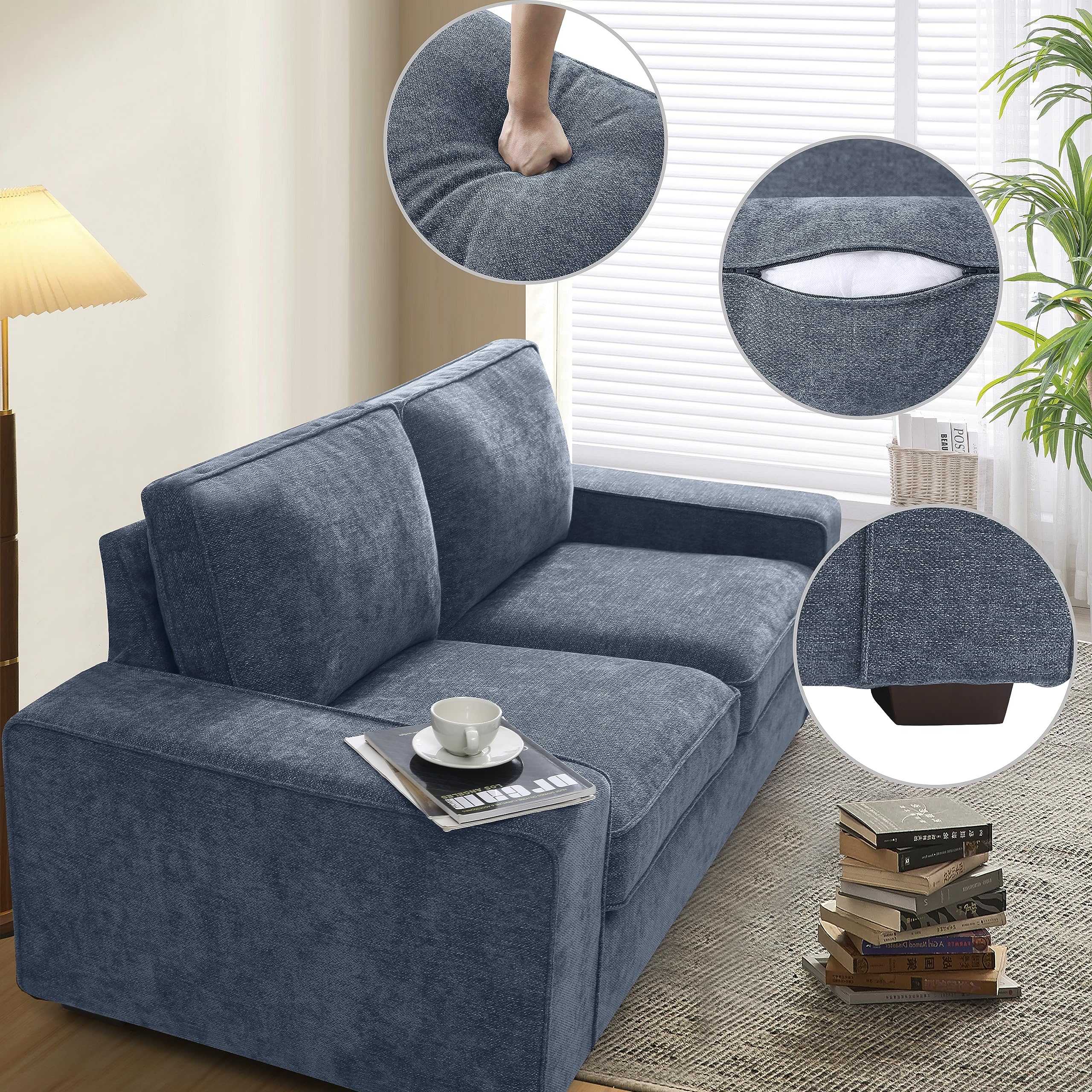 MAEVIS 71.25'' Modern Loveseat Sofa for Living Room Couch with Wide Arm,Fabric Chenille Sofa Couches with Solid Wood Frame for Small Space,Removable Sofa Cushion and Detachable Sofa Cover,Blue