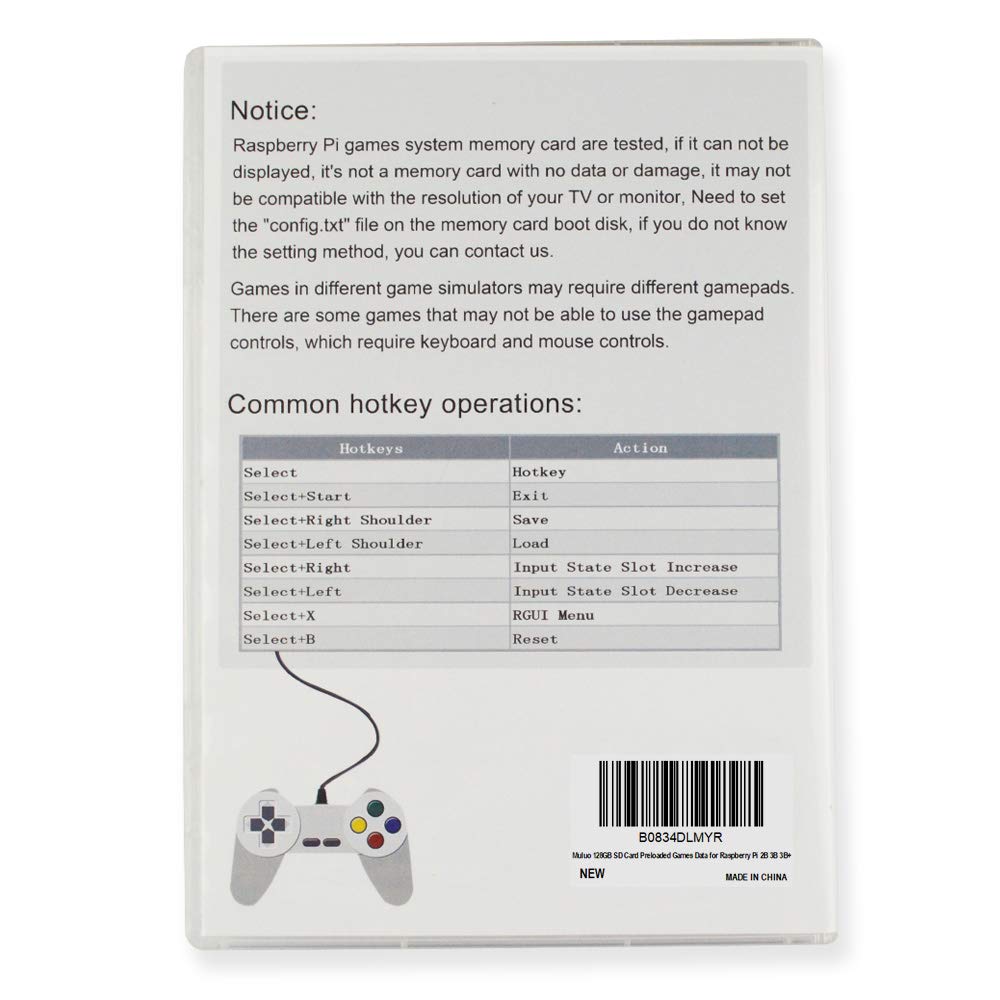 Muluo Raspberry Pi 2B 3B 3B+ Preloaded 128Gb Games Data System with Ultra Class 10 Micro SD TF Card Retropie Emulation Station RetroArch Collection with Video Previews & 3D Boxart