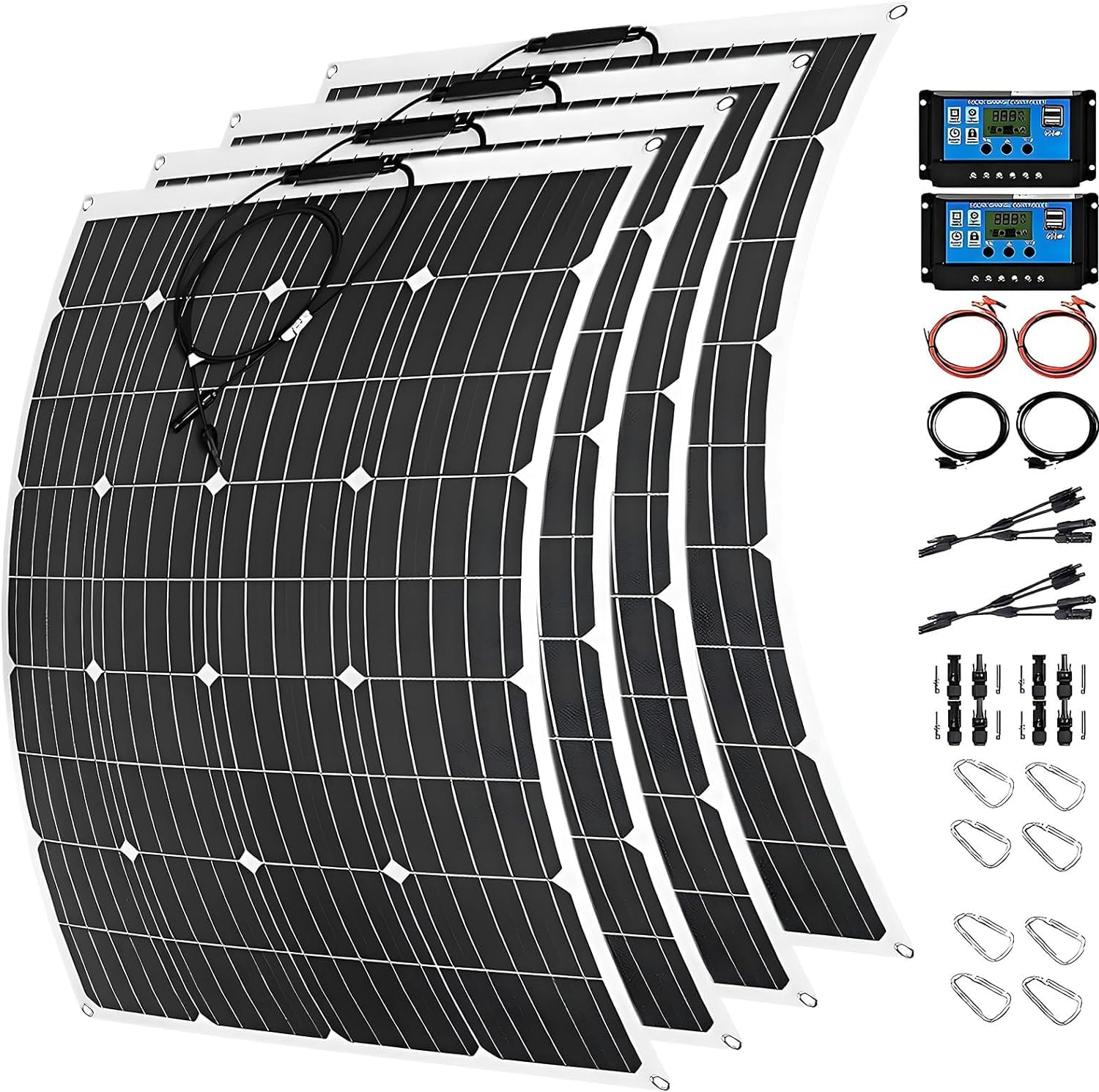 3200 Watt Solar Panel Kit, with 2Pcs 40A Charge Controller 4 × 800 Watt Flexible Monocrystalline Solar Panel for 12-48V Battery Charging Car Battery Camper RV Yacht Battery Boat