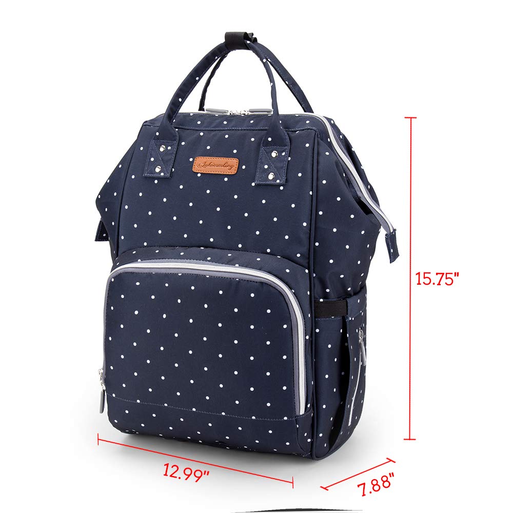 Diaper Bag Backpack for Baby with Insulated Pockets Stroller Straps Changing Pad and USB Charging Port, Large Capacity, Waterproof, Blue&Point