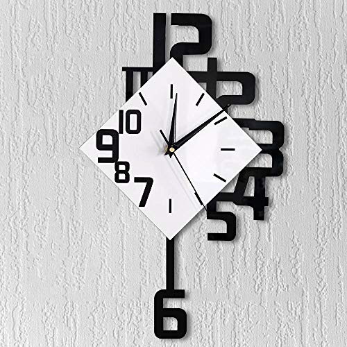 The Geeky Days Large Numbers Pendulum Clock Black and White Modern Design Irregular Numerals Decorative Fashion Silent Quartz Wall Watch with Swinging Number