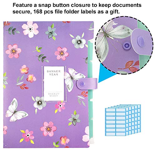 STUs Expanding File Folder - 6 Pack Accordian File Organizer with 5 Pockets Document Accordion Folder and 168 Pcs File Folder Labels for School and Office
