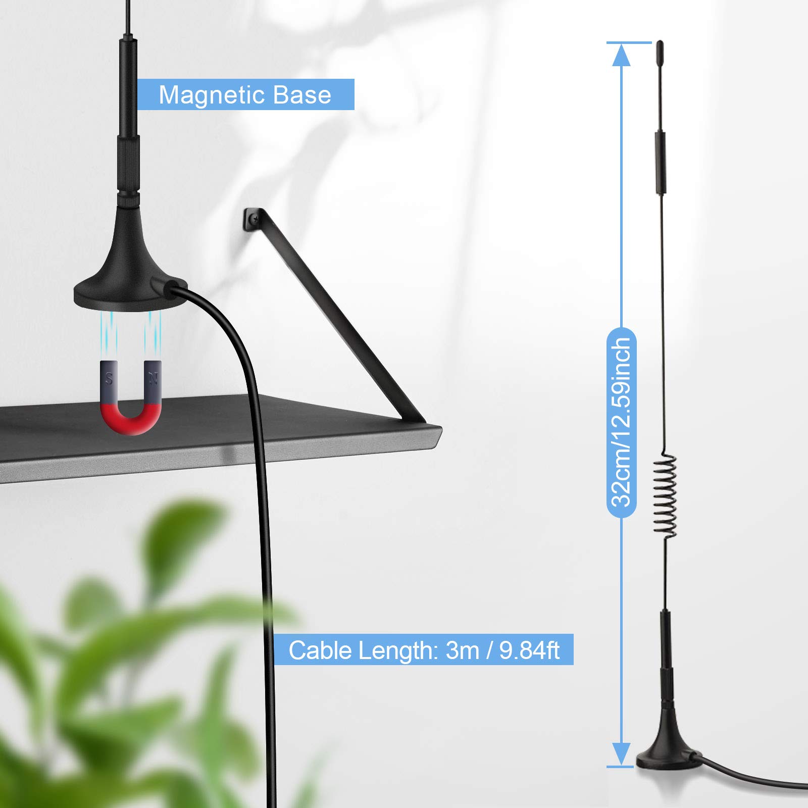 Bingfu 4G LTE 7dBi Magnetic Base MIMO SMA Male Antenna (2-Pack) Compatible with 4G LTE Wireless CPE Router Hotspot Cellular Gateway Industrial IoT Router
