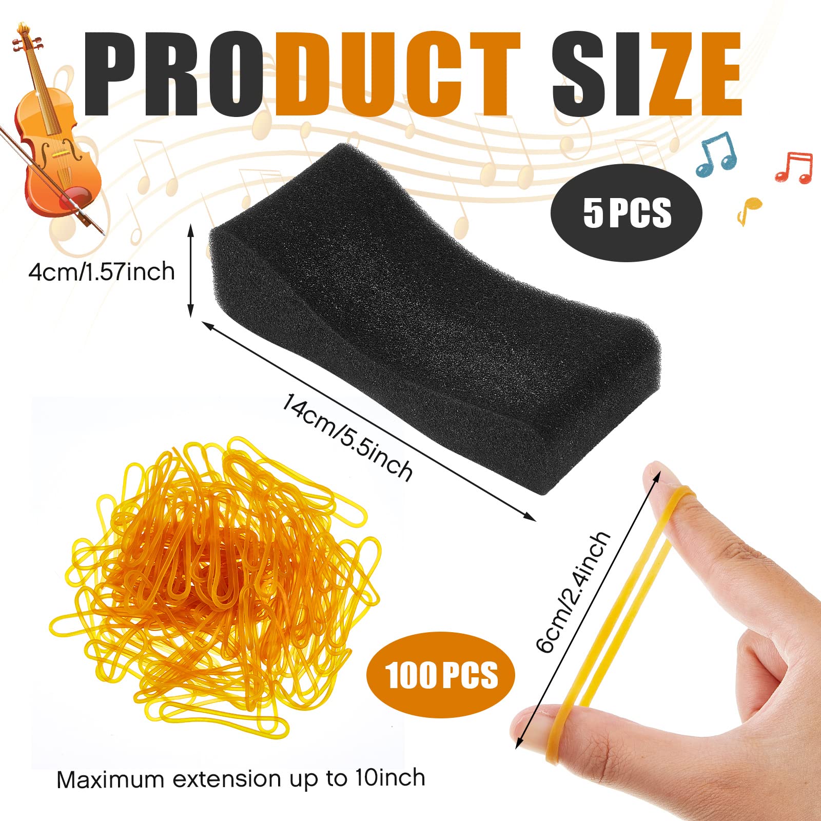 5 Pcs Violin Shoulder Rest Soft Foam Violin Shoulder Pad Violin Shoulder Pillow Violin Shoulder Chin Rests with 100 Yellow Rubber Bands for Violin Party Wed ding Concerts, 3/4-1/2