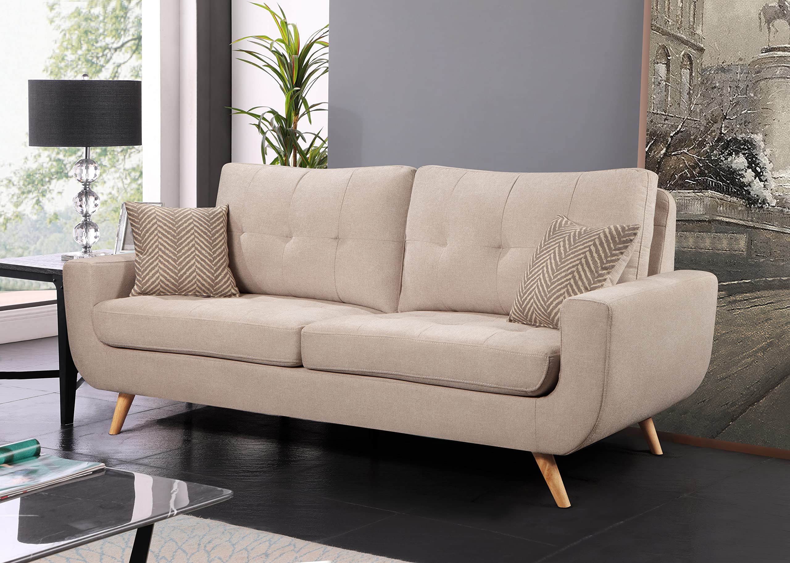 Abbyson Living Paige Sofa - Modern Design, Fabric, Stain Resistant, Ivory