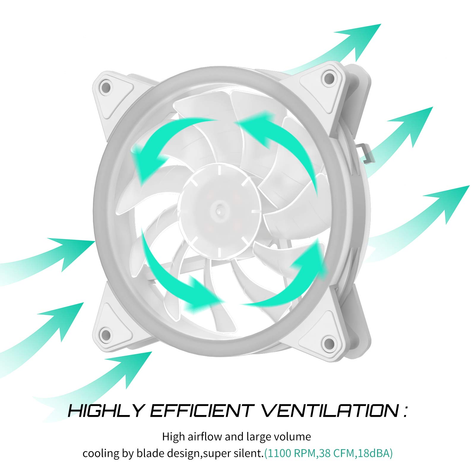 upHere 120mm RGB LED White PC Cooling Fan Ultra Quiet High Airflow for PC Cases,Computer Cooling,5 Pack,RGB06-5
