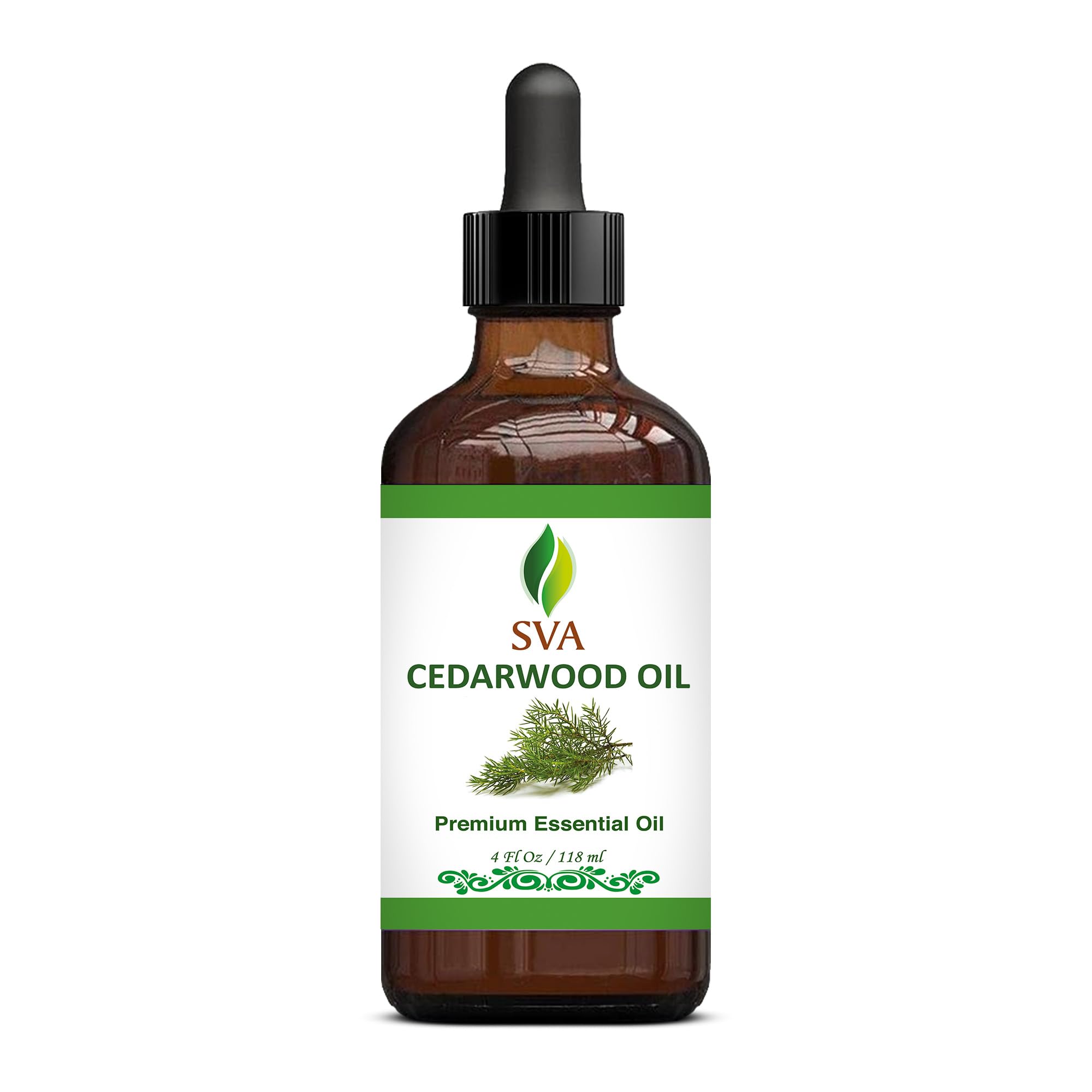 SVA Cedarwood Essential Oil – 4 Fl Oz – 100% Natural Cedar Juniperus Mexicana Oil - for Diffuser, Hair Care, Face, Skin Care, Aromatherapy, Scalp and Body Massage, Soap and Candles – with Dropper