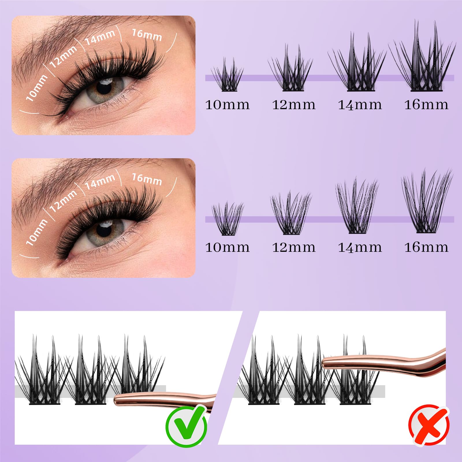 384 Pcs Cluster Lashes, Melakia 2 Style DIY Eyelash Extensions Mix 10-16mm, Thin Band Lash Clusters, Mega Soft Individual Cluster Lashes at Home (Wispy and Natural D Mix 10-16mm)